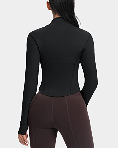 GYM RAINBOW Womens Zip Up Workout Jakcets Lightweight Slim Fit Running Athletic Jackets with Thumb Holes(#1 Black,Medium)