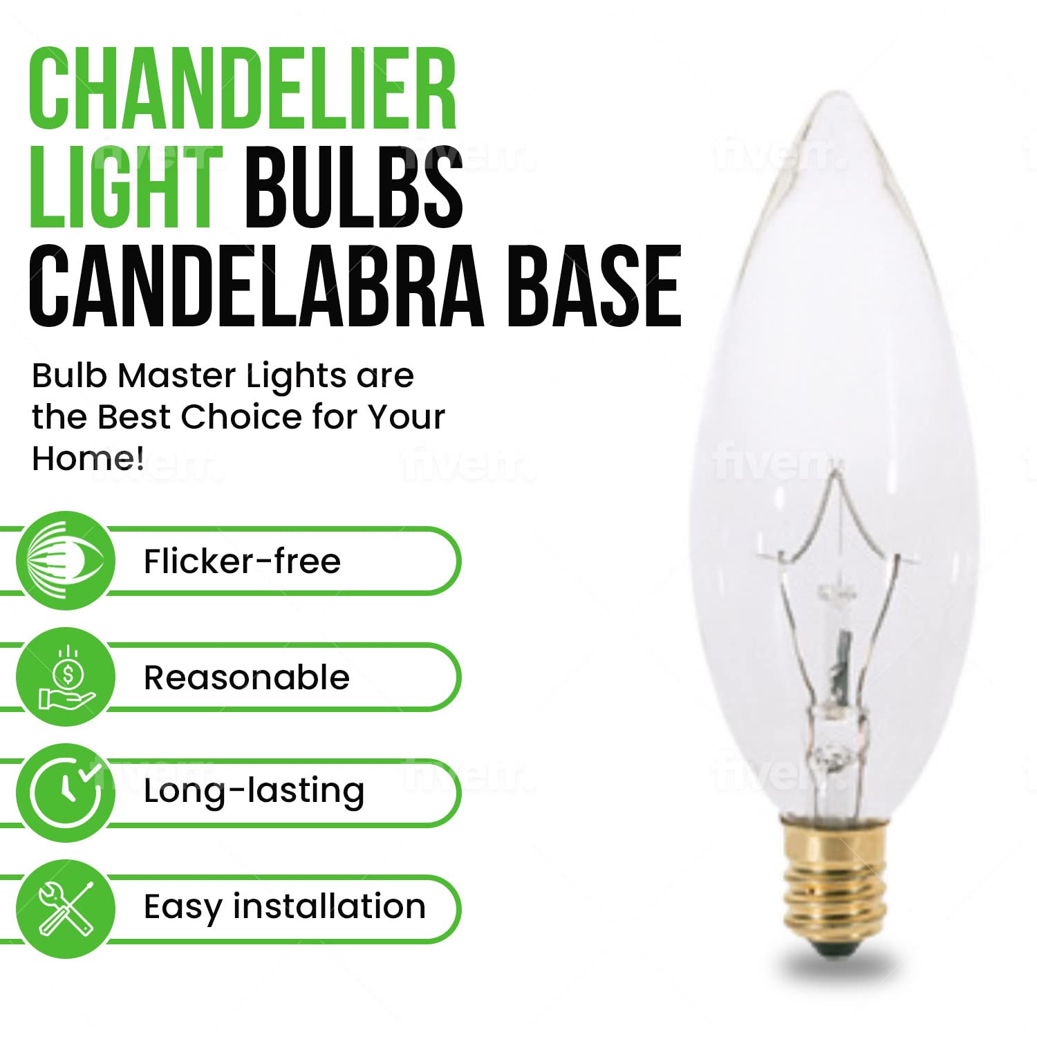 BULBMASTER Blunt Tip Decorative Candle Light Bulbs CTC Chandelier Bulbs Torpedo Tip Incandescent Light Bulbs, E12 Candelabra Light Bulb Base, Soft White, Pack of 12 (40CTC)