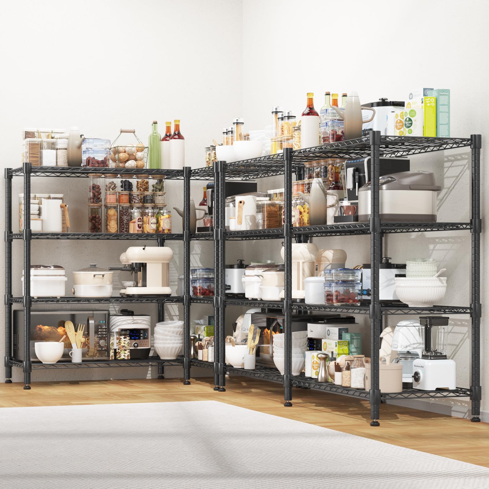 Homdox Heavy Duty Metal Shelves for Storage, 4 Tier Storage Racks and Shelving, Adjustable Wire Shelving Unit, Garage Rack Pantry Shelves Kitchen Shelving, 18"x72"x60", Black