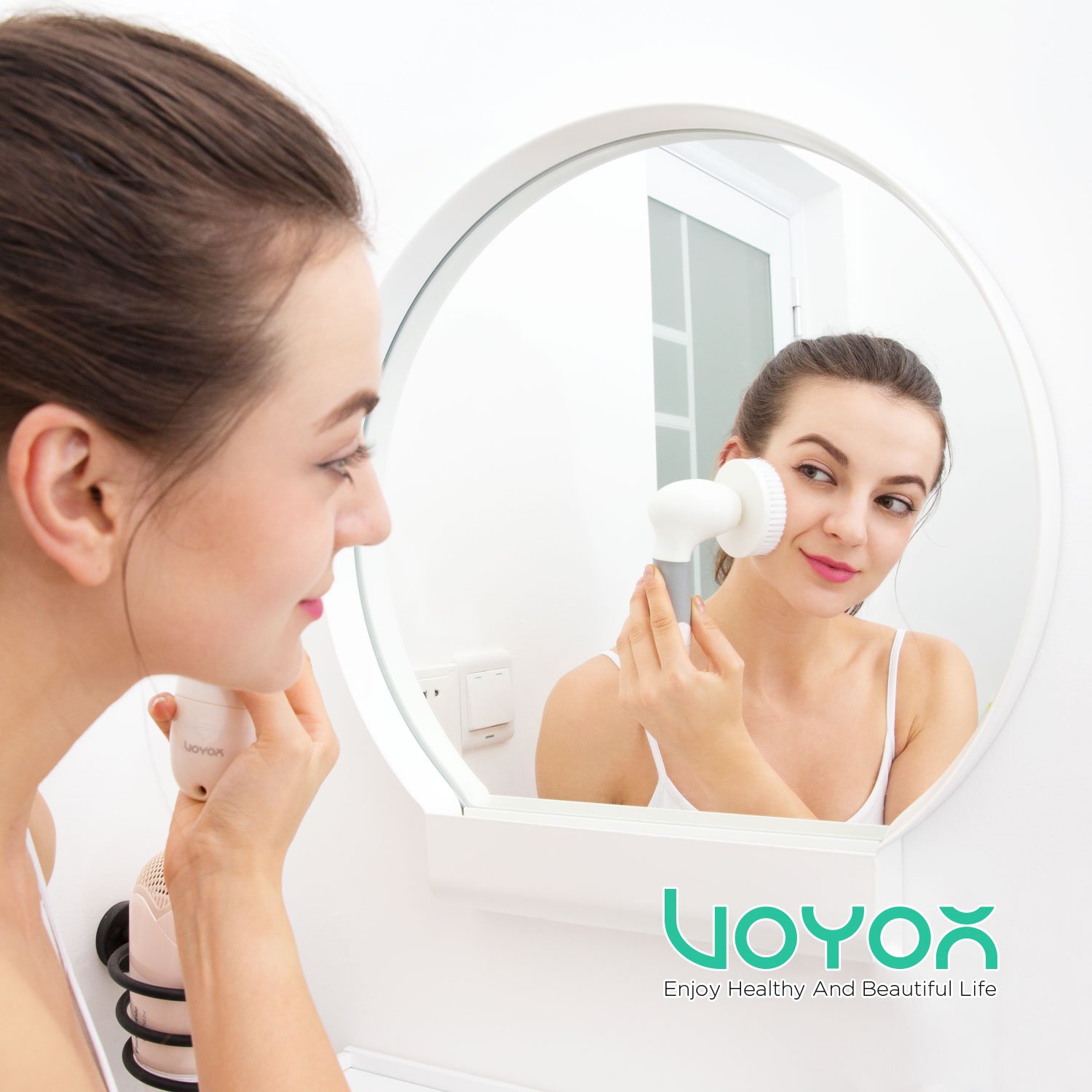 VOYOR Facial Cleansing Brush Waterproof Spin Face Brush 5-in-1 Body Cleansing Brush Set for Deep Skin Cleansing, Gentle Exfoliating, Blackhead Removal FB100