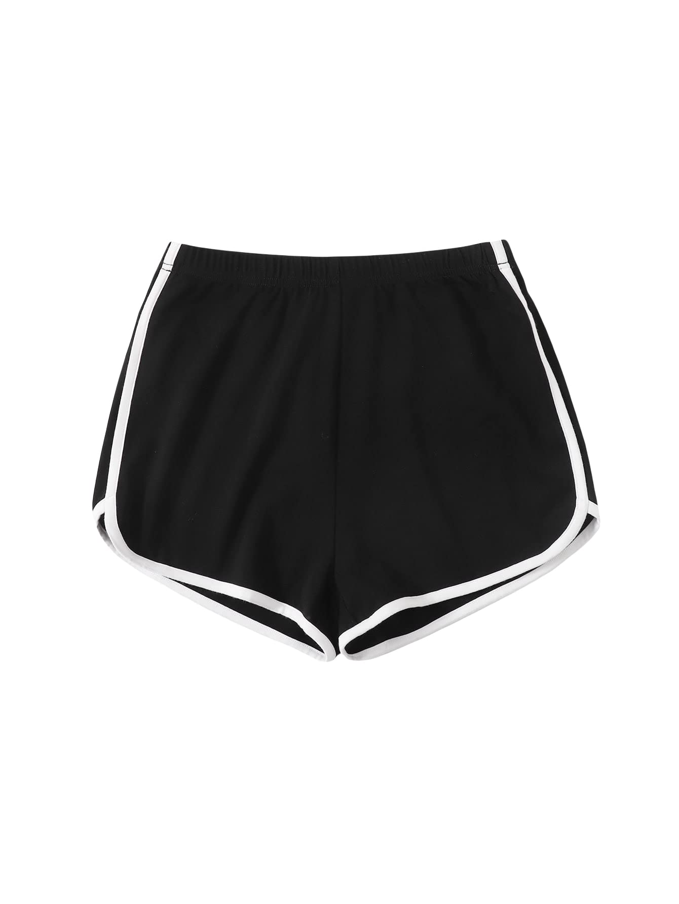 COZYEASE Women's Contrast Binding Track Shorts Stretchy Elastic Waist Athletic Workout Shorts Black M