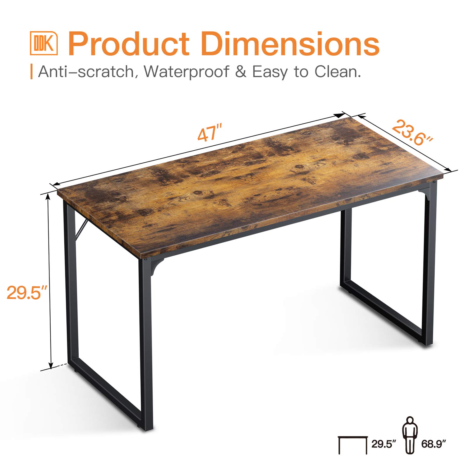 Casaottima ODK Computer Desk 47 inch, Home Office Desk with Modern Simple Style, Sturdy Writing Desk, Vintage