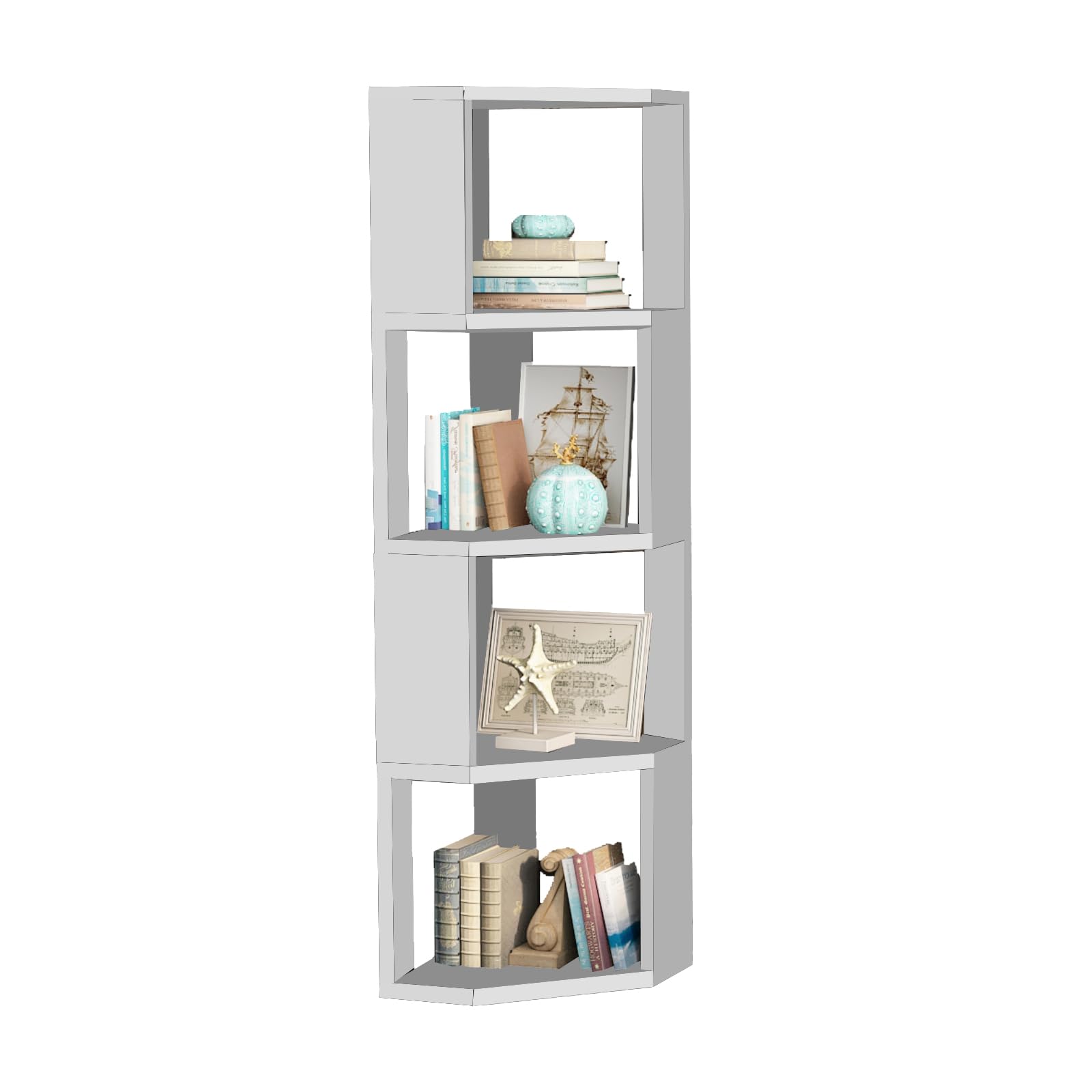 NEWSENDY 4-Tier Wooden Cube Bookcase, Free Standing Book Shelf, Modern Open Storage Organizer for Bedroom, Living Room, Office(White)