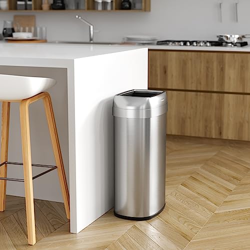 iTouchless 16 Gallon Elliptical Open Top Trash Can and Recycle Bin with Double Odor Filters, Stainless Steel Commercial Grade,Large 12-Inch Opening for Home, Office, Restaurant, Restroom, 61 Liter