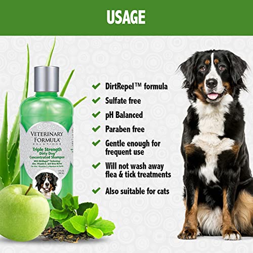 Veterinary Formula Solutions Triple Strength Dirty Dog Concentrated Shampoo,17 oz β DirtRepel Technology Cleans Extra Dirty and Smelly Dogs β Contains Wheat Protein,Shea Butter,Aloe,Vitamin E,Green