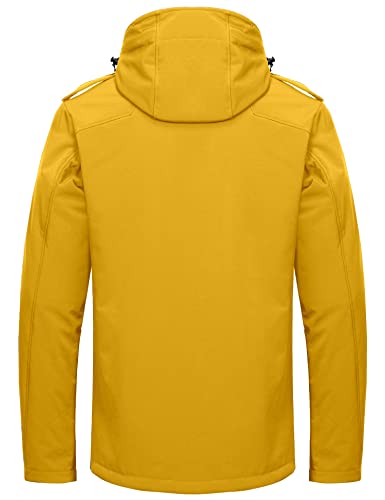 Little Donkey Andy Men's Warm Winter Softshell Jacket Windproof Mountain Ski Snow Coat with Removable Hood Yellow L