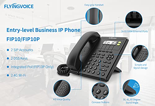 FLYINGVOICE FIP10P VoIP Phone POE SIP Phone 2 sip Lines Bussiness IP Phone Power Adapter Included Support WiFi
