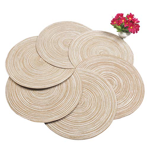SHACOS Round Braided Placemats Set of 6 Washable 15 inch Round Placemats Kitchen Table Place Mats Round Table Mats (Beige, 6)