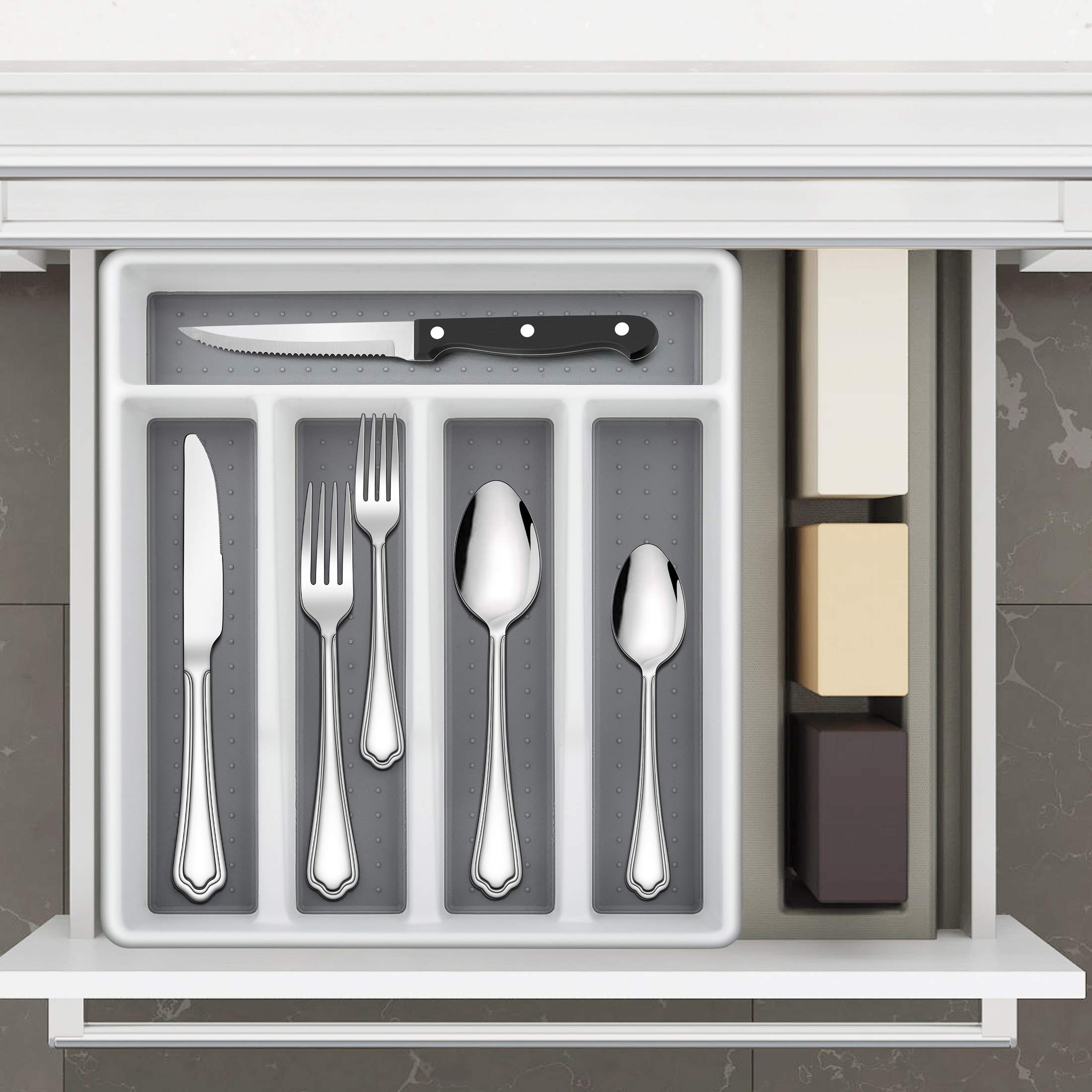 LIANYU 72-Piece Silverware Set with Steak Knives and Organizer Tray, Stainless Steel Cutlery Flatware Set for 12, Tableware Eating Utensils Set with Scalloped Edge, Dishwasher Safe, Mirror Polished