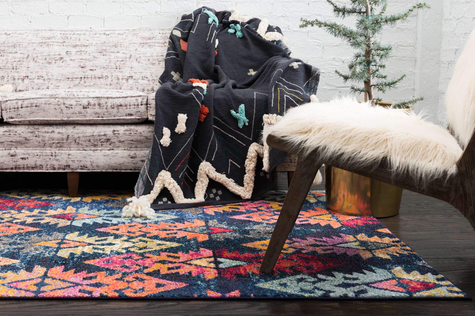 Unique Loom Sedona Collection Southwestern, Over-Dyed, Modern, Pattern, Tribal, Abstract Area Rug, 4' 0" x 6' 0", Navy Blue/Gray