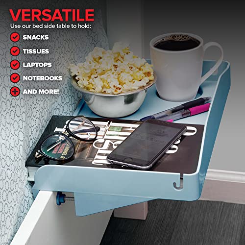 Modern Innovations Bedside Shelf for Bed, College Dorm Room, Bunk Bed Shelf for Top Bunk, Clip On Nightstand, Baby Changing Table Tray, Cup Holder for Kids, Bunkbed Caddy for Table Storage (Baby Blue)
