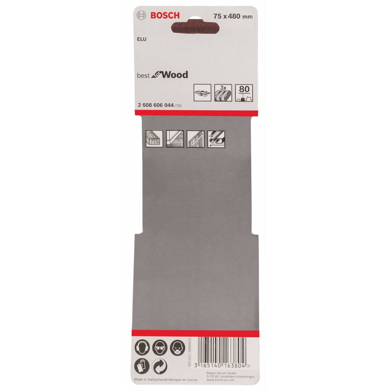 Bosch Professional 3 pcs. Sanding Belt Set X440 Best for Wood and Paint (75 x 480 mm, Grit 80, Accessories for Belt Sanders), Red