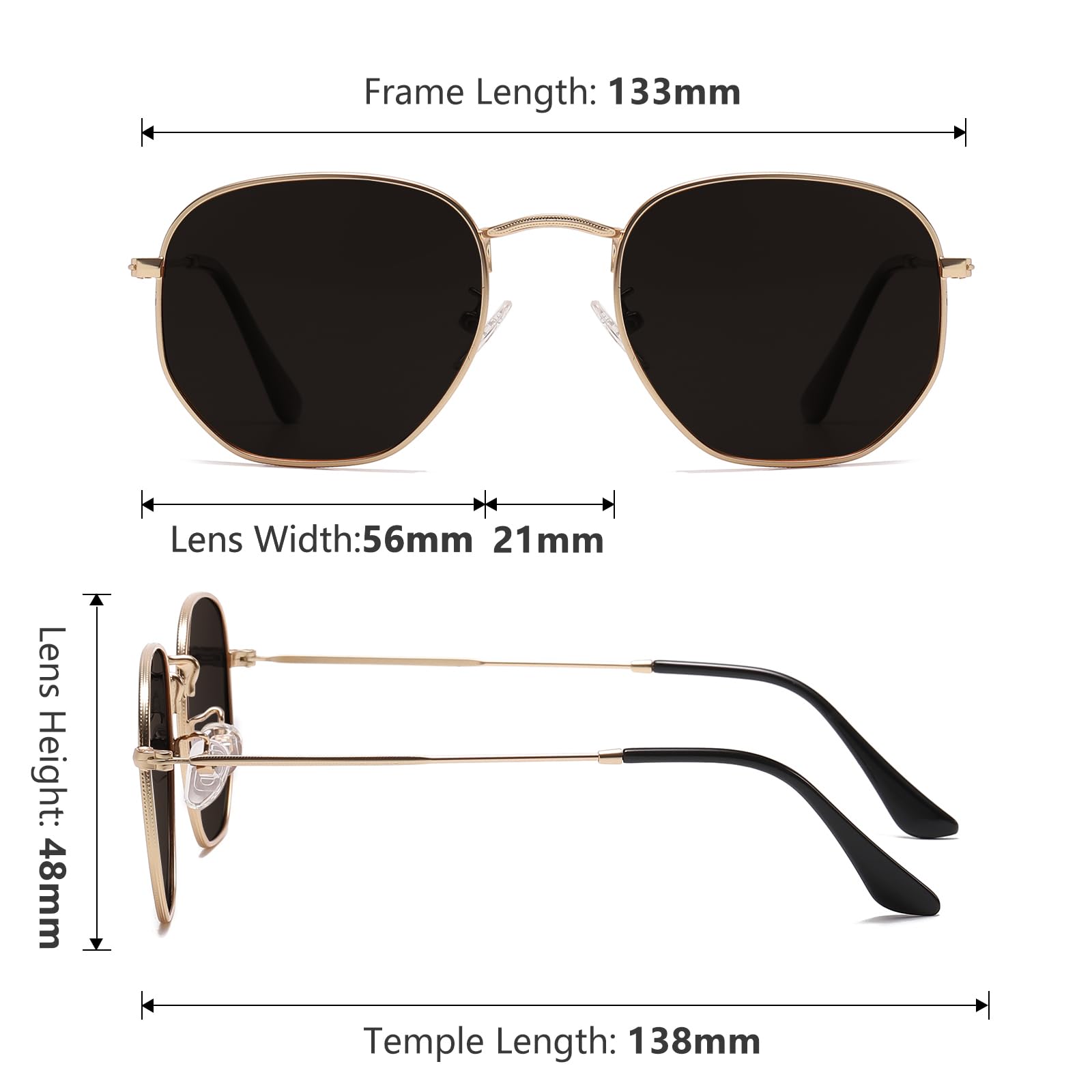 Clear Ant 2PC Polarized Small Sunglasses for Women Vintage Sunglasses Classic Women's Trendy Retro Round Hexagonal Shades
