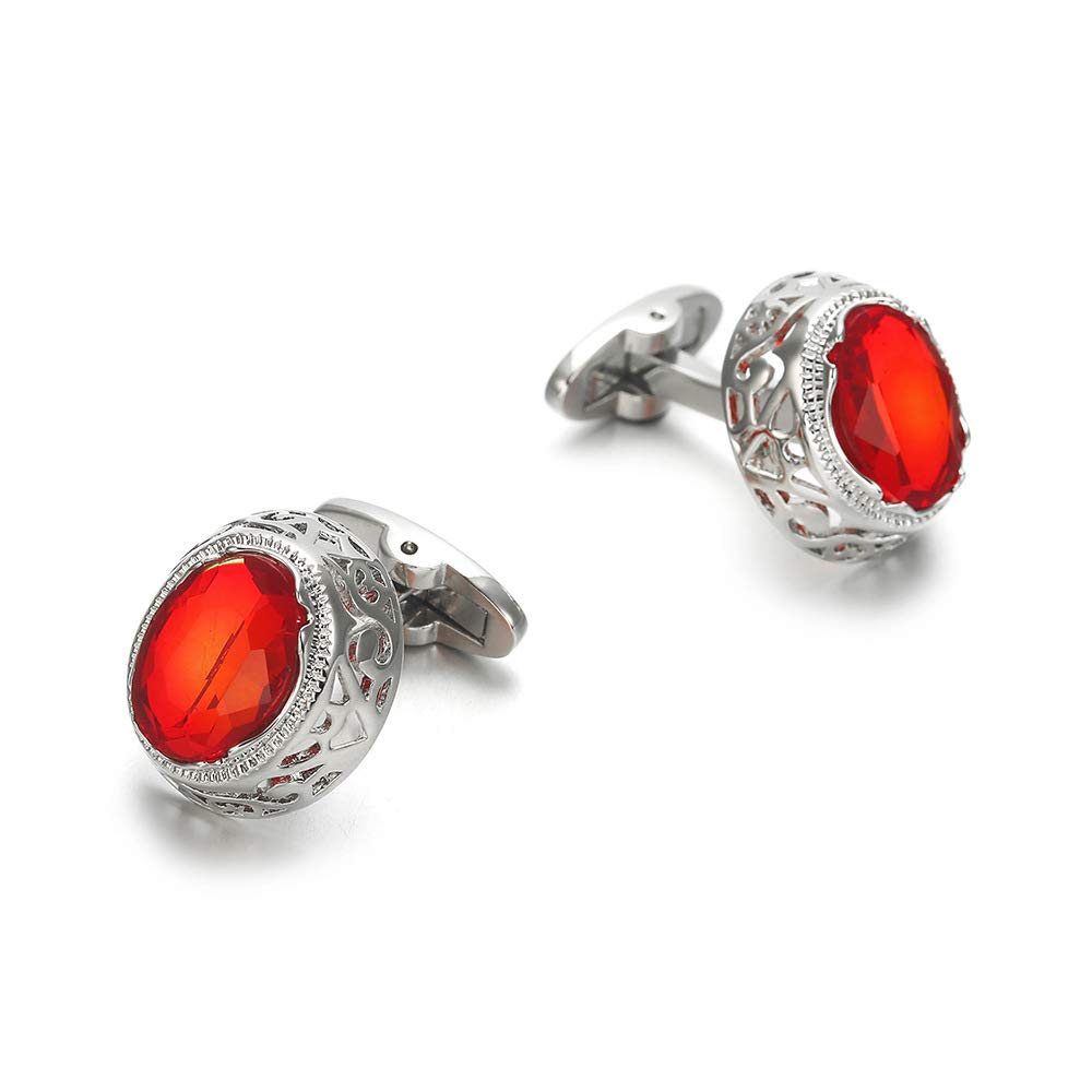 Cufflinks Men's Cufflinks Fashion French Shirt Cuff Studs Red Crystal Cuff Studs Hollow Cuff Buttons (with Cufflink Box)