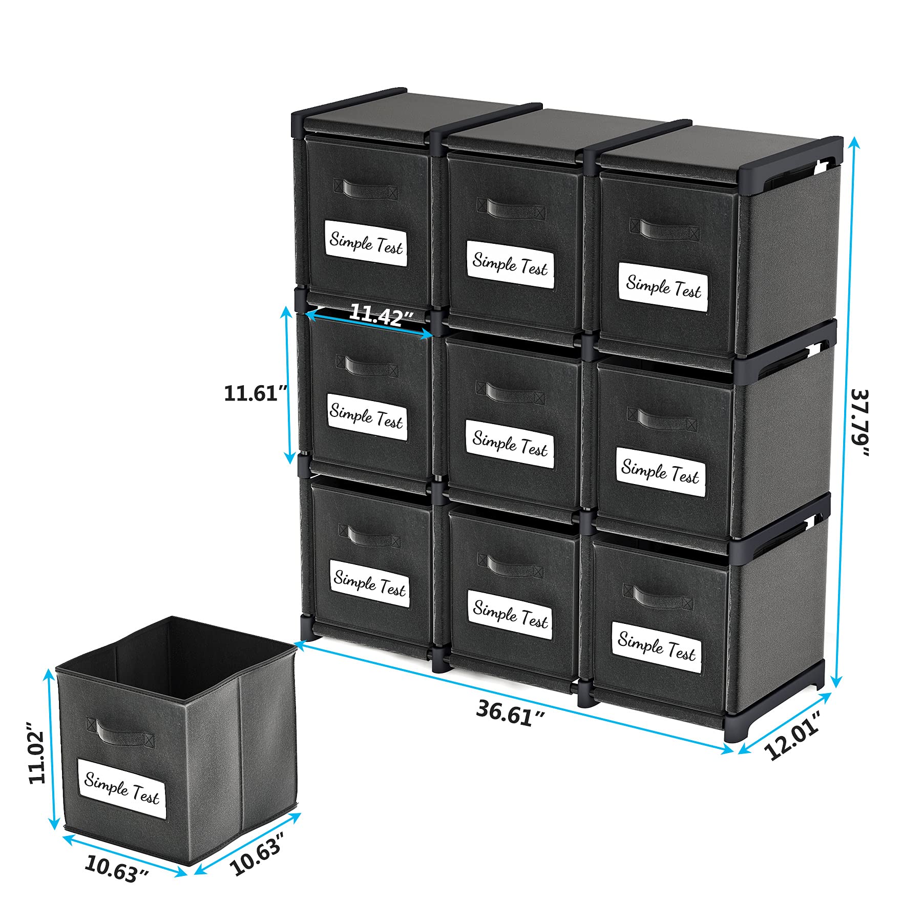 Tribesigns Cube Storage 9 Cube Organizer, Drawer Cubes Included, DIY Closet Storage Organizer Bins Storage Shelves System for Bedroom, Living Room, Playroom (Black)