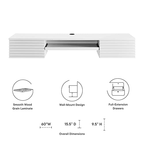 Modway Render 60" Mid-Century Modern Wall-Mount Office Desk in White