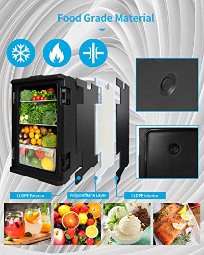 TABU 95QT End-Loading Insulated Food Pan Carrier, LLDPE Material Food Box Carrier with Double Buckles, Front Loading Portable Food Warmer with Handles (Black)