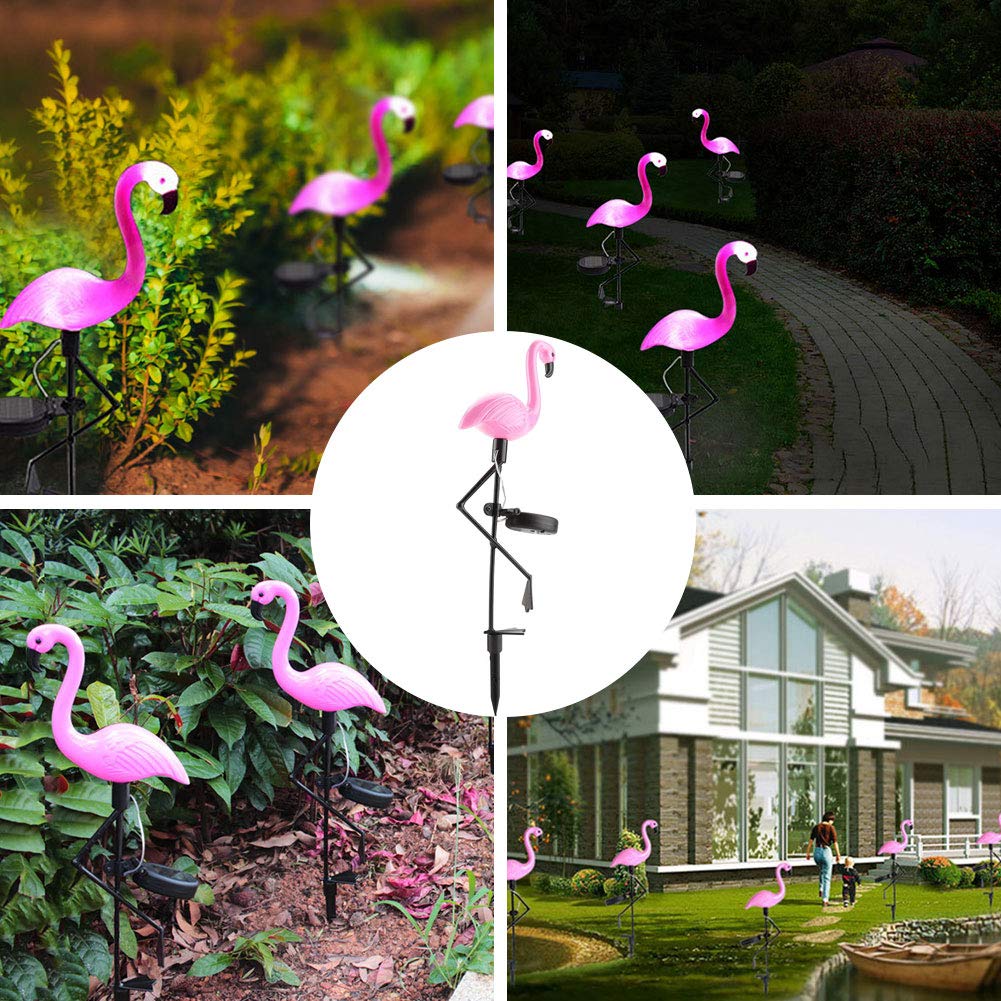 Yosoo- Solar Flamingo Garden Light, 2 Pack Pink Flamingo Solar Powered Outdoor LED Lawn Light Decorative Stake Lamp Pink Flamingo Yard Ornament Stakes for Garden Yard Pathway