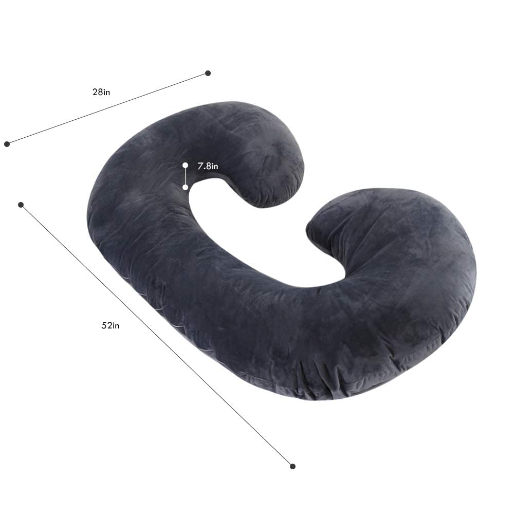 CDEN Pregnancy Pillow, C Shaped Full Body Pillow 52", Maternity Pillow Support for Back, Legs, Neck, HIPS for Pregnant Women with Removable Washable Velvet Cover(Grey)