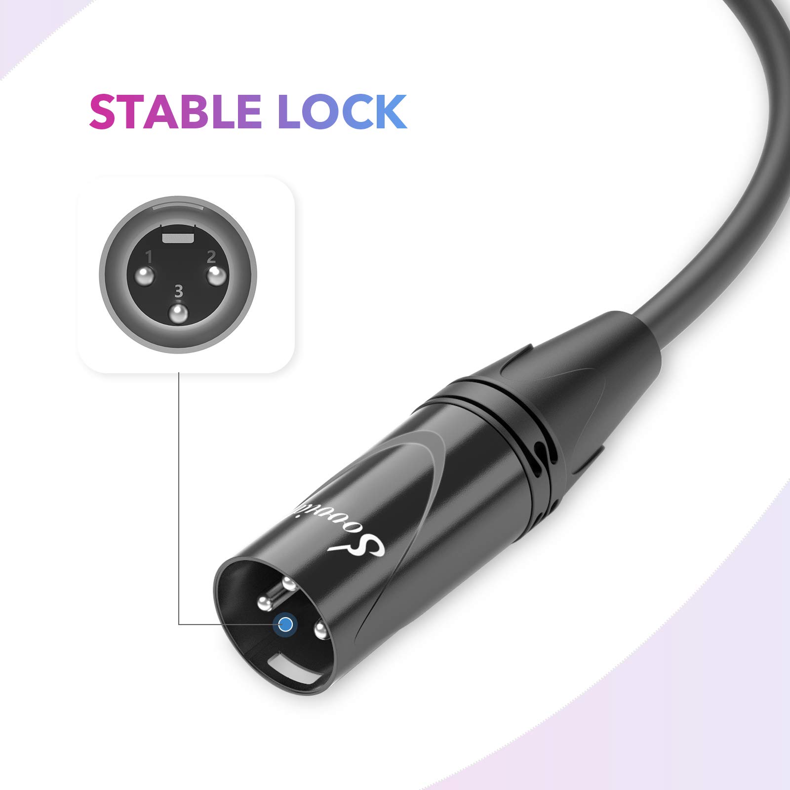 Sovvid Male XLR to 1/4 (6.35mm) TRS Jack Balanced Microphone Cable 6FT, TRS to XLR Male Cable Mic Cord for Dynamic Microphone