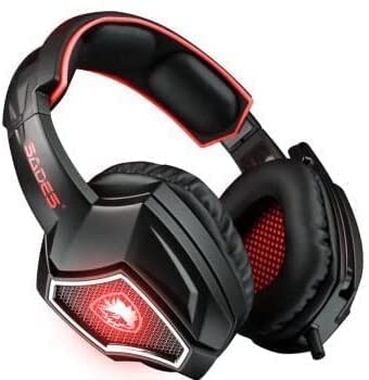 SADES 3.5mm Stereo Surround Sound Gaming Headset with Mic, Noise Cancelling & Led Light & Volume Control Over Ear Gamer Headphones, Red Headset for PC MAC Laptop Computer Games
