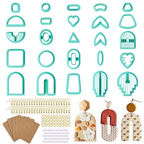TAINSKY Polymer Clay Cutters Set, 25 Shapes Clay Earring Cutters with 145 Earrings Accessories for Polymer Clay Jewelry Making