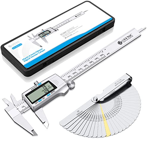 eSynic Digital Vernier Caliper 6 inch/150mm + Feeler Gauge Stainless Steel Electronic Caliper Fractions/Inch/Metric Micrometer Measuring Tool for Length Width Depth Inner Diameter Outer Diameter