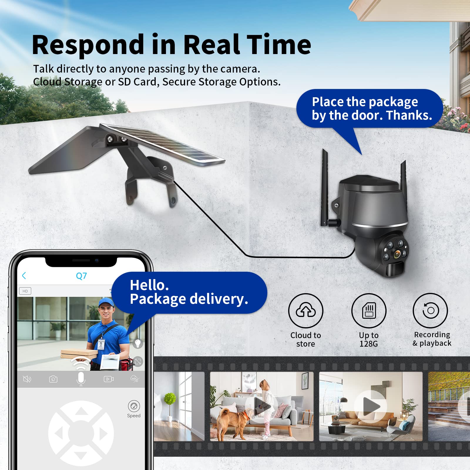 EEland 4G LTE Cellular Wireless Outdoor Security Camera with SIM Card, No WiFi Solar Battery Powered Cameras, Pan Tilt 360° View, Spotlight Color Night Vision, PIR Motion Sensor, 2 Way Talk