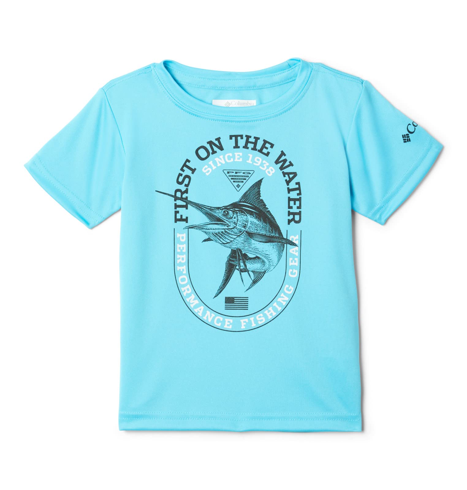 Columbia Youth Boys Terminal Tackle PFG First On Water Short Sleeve, Cool Grey/Sunrise Salt Graphic, Large