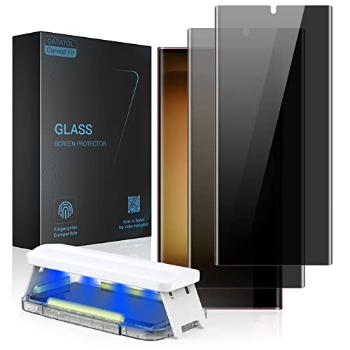 Gatatol [2 Pack for Galaxy S23 Ultra Screen Protector Privacy [Support Fingerprint & S Pen] 2X 3D Curved Anti-Spy Tempered Glass for Samsung S23 Ultra 5G