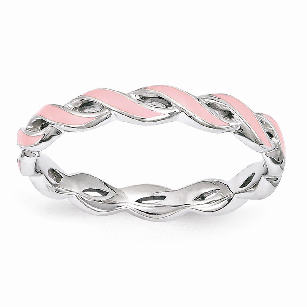 Breast Cancer Awareness Sterling Silver Stackable Expressions Pink Enamel Ring Size 7