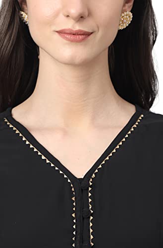 Janasya Indian Women's Black Georgette Solid Kurta with Dupatta(SET578-KR-DPT-A-L)