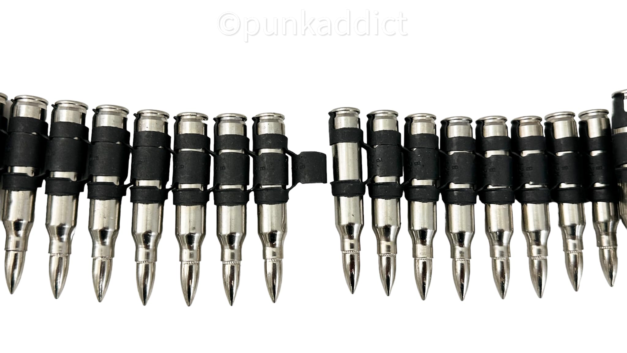 Bullet Belt .223 Caliber Nickel Shell Nickel Tip Defused Dummy Black Link 42" 90 Bullet Link