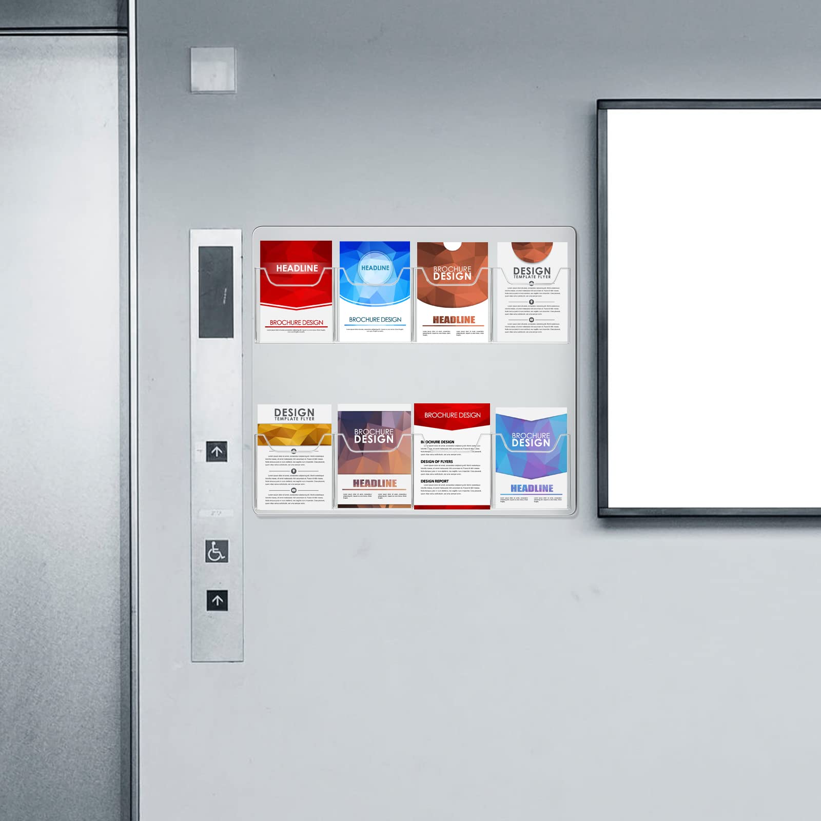 Eersida Acrylic Brochure Pamphlet Holder Brochure Display Stand Business Tri Fold Brochure Multi Slot Holder Rack Wall Mount Clear Pocket Space Saver for Flyer Literature Menu Advertise (8 Pockets)