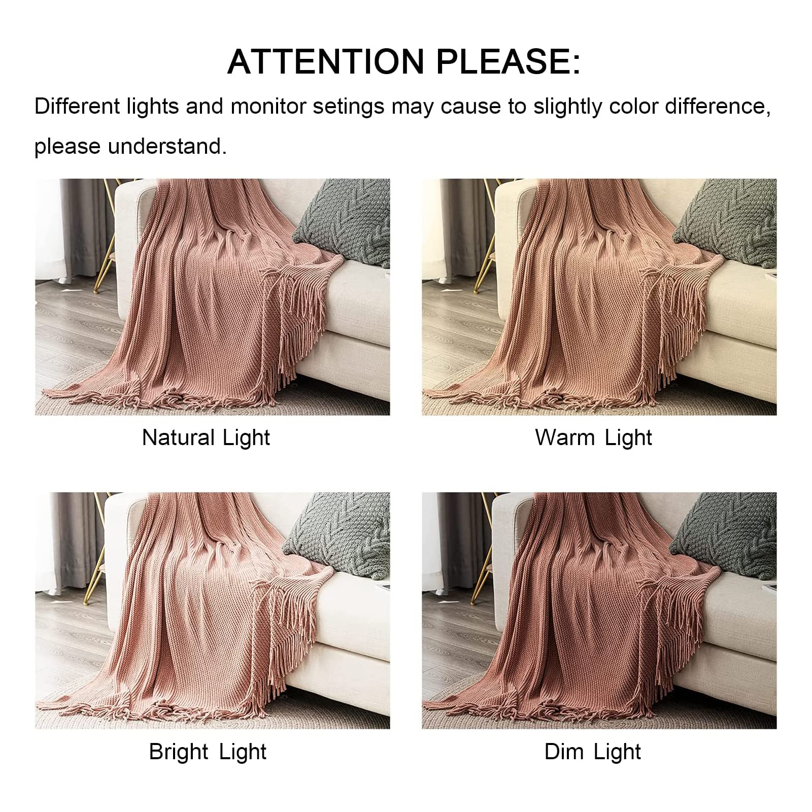 lifein Fall Pink Throw Blanket for Couch-Soft Boho Bed Throw Blankets,Cozy Chenille Knitted Throw,Small Farmhouse Lightweight Blanket&Throw for Autumn,Woman,Girl,Chair,Sofa,Home Decor(Pink,50 * 60")