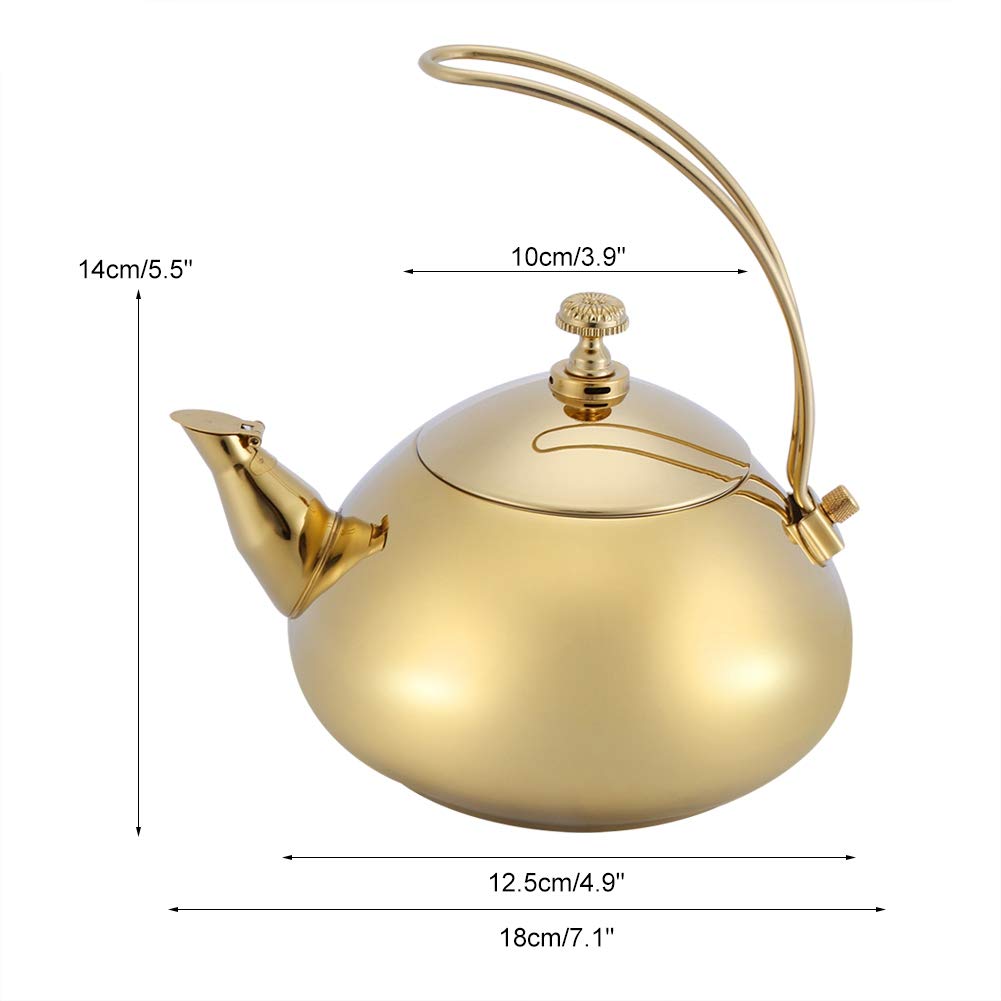 Classical Kettle, 1.5L Stainless Steel Gold Durable Teakettle Fast Water Heating Boiling Pot Teapot for Home Kitchen Office Cafe Shop (Gold)