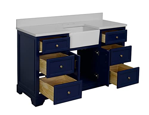 Kitchen Bath Collection Zelda 60-inch Single Farmhouse Vanity (Quartz/Royal Blue): Includes Royal Blue Cabinet with Stunning Quartz Countertop and White Ceramic Farmhouse Apron Sink