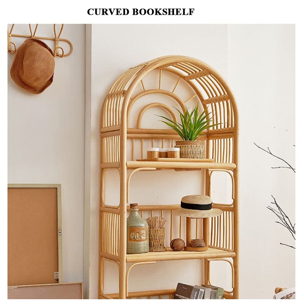 EESHHA Bookcase 4-Tier Arched Bookshelf, Rattan Tall Open Bookcase Storage Shelves, Wood Metal Freestanding Display Rack, Home Decor for Bedroom, Living Room