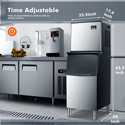 ZAFRO Ice Maker Machine Commercial,352lbs/24H Industrial Ice Machine with 198lbs Ice Bin, 22.5" Air Cooled Stainless Steel Ice Cube Maker for Restaurant/Hospital/Bar/Cafe/Lab with Scoop Silver