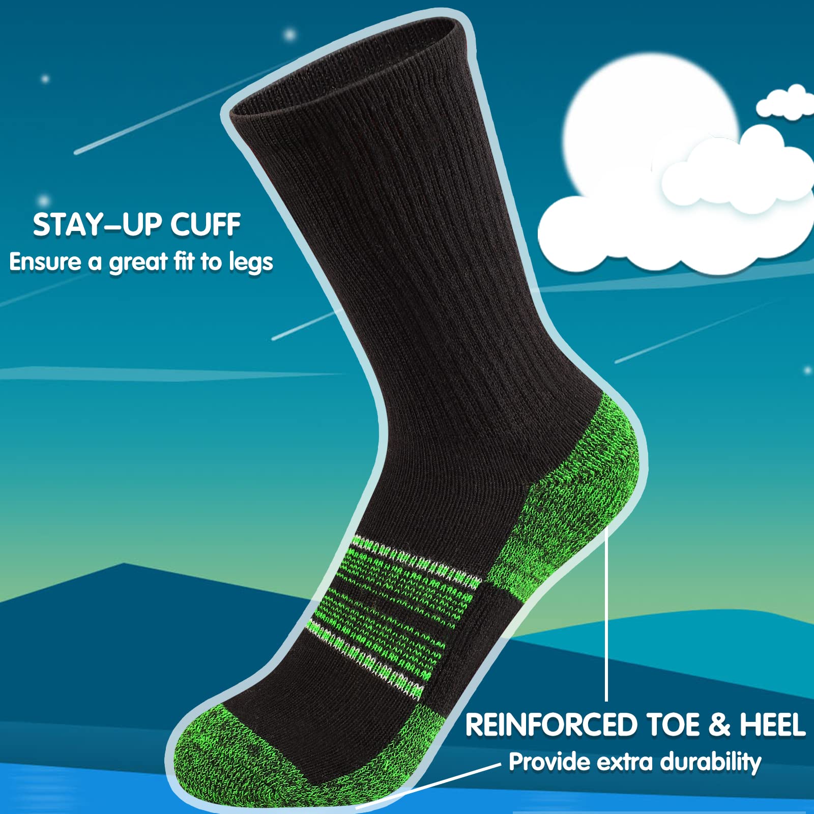 Comfoex Boys Crew Socks Athletic Long Cotton Socks For Kids 4-6 6-8 8-10 Years Old Half Cushioned Calf Socks 6 Pairs