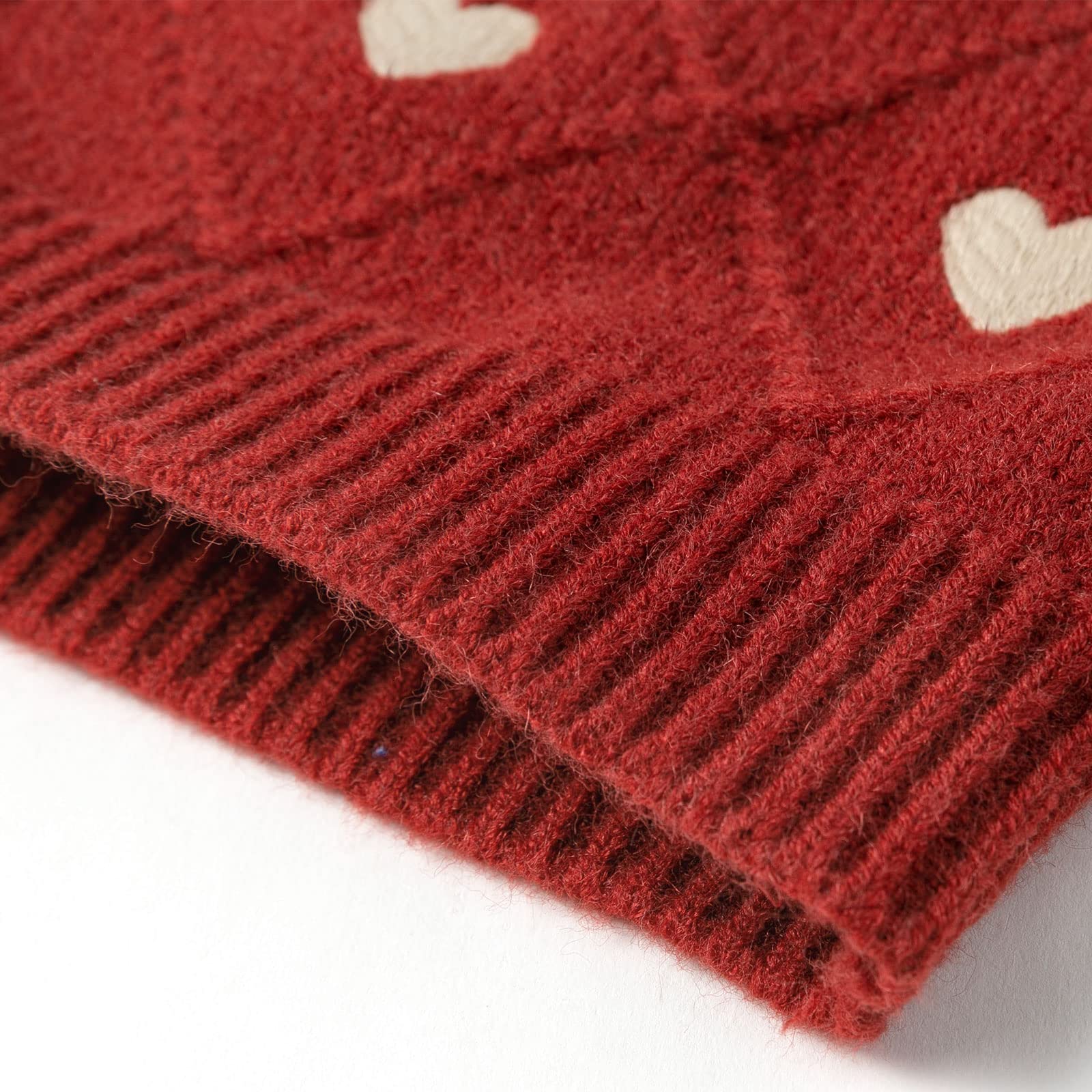 Curipeer Baby Girls Knitted Pullover Sweater Embroidered Romantic Heart Spring Outfit Sweater Red 3T