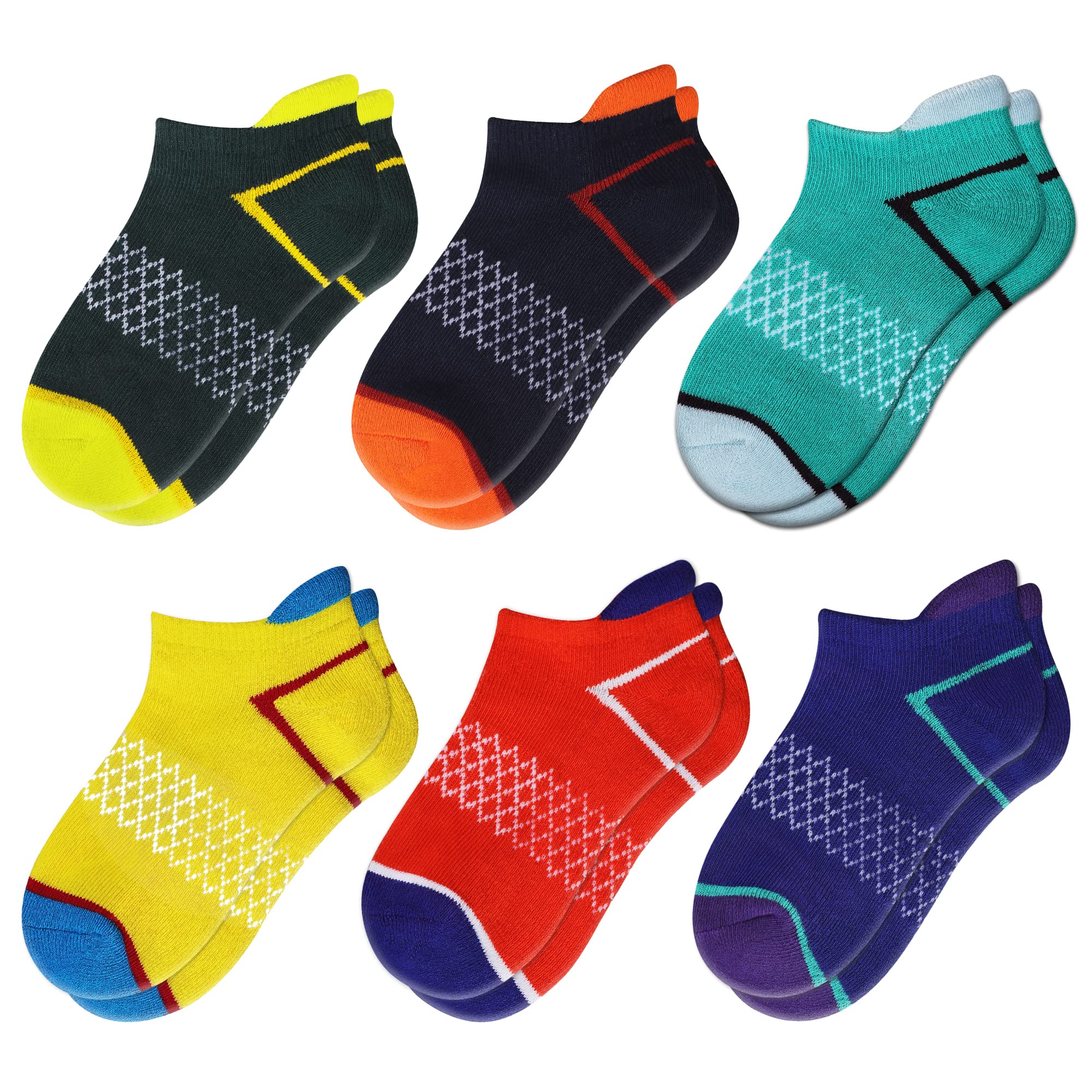 Comfoex Boys Socks 4-10 Years Old Ankle Athletic Half Cushioned Cotton Socks For Big Little Kids 6 Pairs