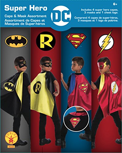 Rubies Super Hero Cape Set AMAZON EXCLUSIVE Officially licensed DC Comics Assortment 4 Capes, 3 Masks, and 1 Chest Piece, One Size