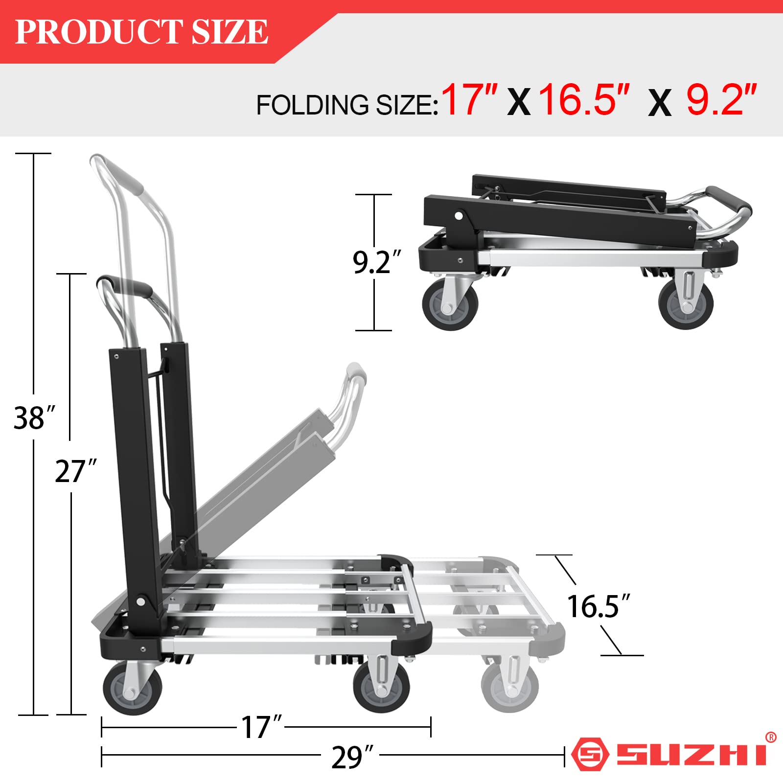 Folding Platform Truck cart with 4 Wheels, Moving Cart Collapsible Dolly, Foldable Dolly Cart, 330LBS Capacity, Durable, Solid & Essentials for Moving Luggage, Travel, Shopping