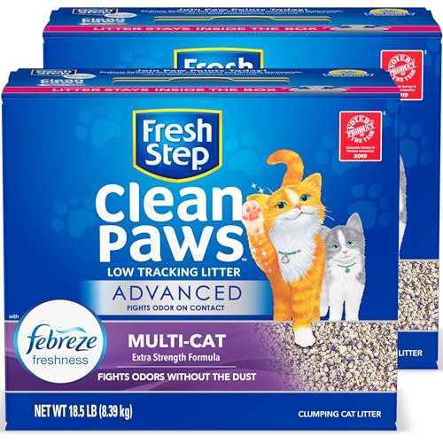 Fresh Step Clean Paws Cat Litter With Febreze Freshness, Advanced Multi-Cat Low-Tracking Clumping Litter With Guaranteed Odor Control, 37 lbs. (2 x 18.5 lb. Box)