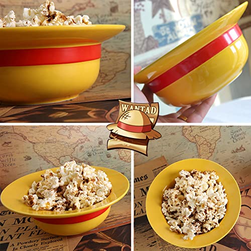 shiningsoul 3 PCS ONEPIECE Luffy Straw Hat Ramen Bowl Set Anime (Straw Hat Ceramic Bowl + Wooden spoon + Chopsticks) Dishwasher & Microwave Safe - Good Gift for Anime Fans