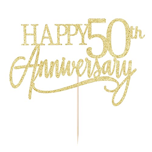 Happy 50th Anniversary Cake Topper,Gold Glitter 50th Birthday, 50Anniversary Party Decoration Supplies,Wedding Anniversary Party Decoration