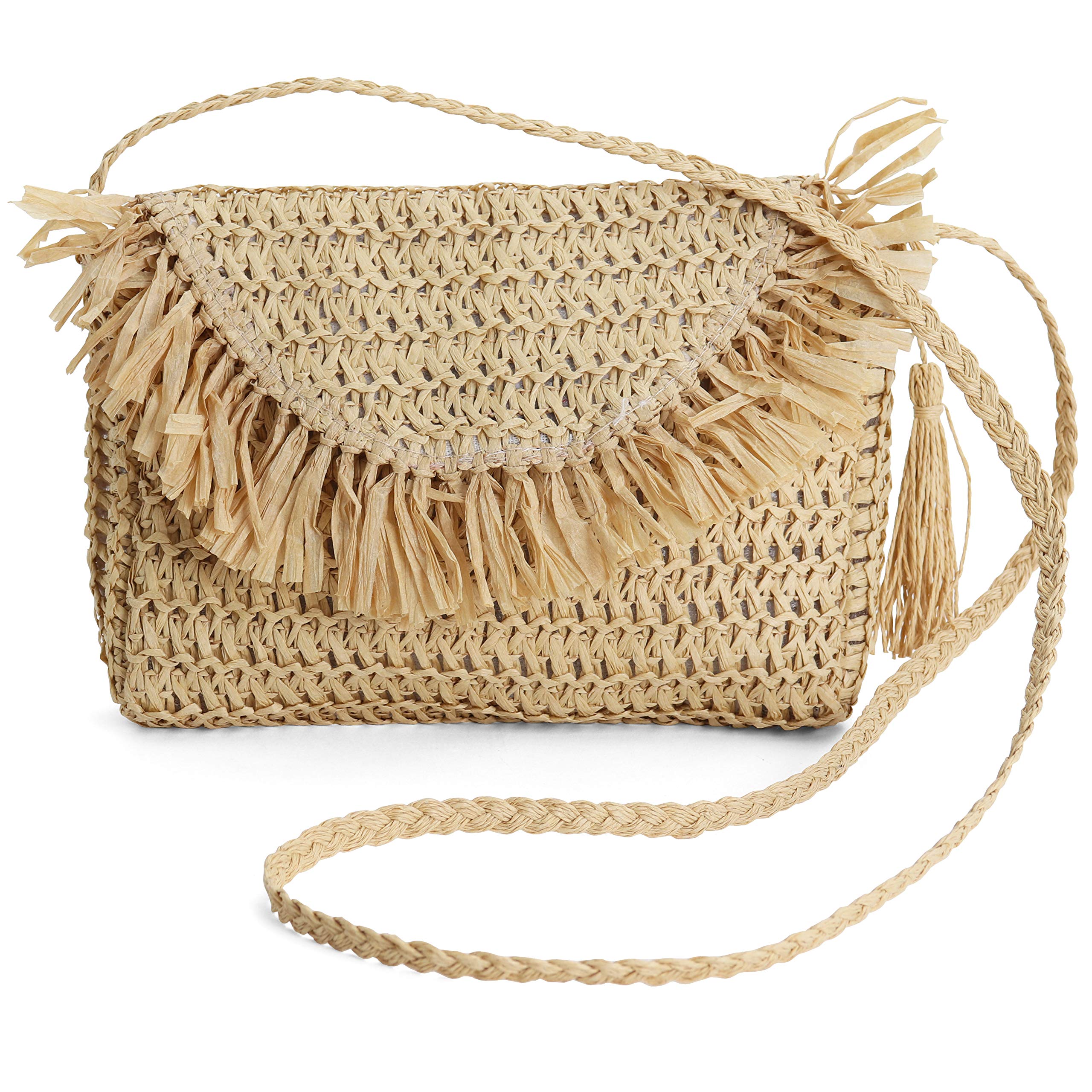 Rutledge & King Straw Crossbody Bag - Straw Bag with Handle - Straw Purse (Brown)