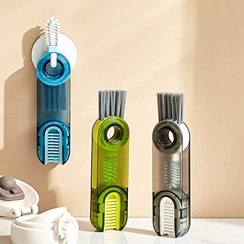 GDSAFS 3 in 1 Multifunctional Cleaning Brush, 3 in 1 Tiny Bottle Cup Lid Detail Brush Straw Cleaner Tools Multi-Functional Crevice Cleaning Brush for Deep Detail Cleaning (Blue&Green)