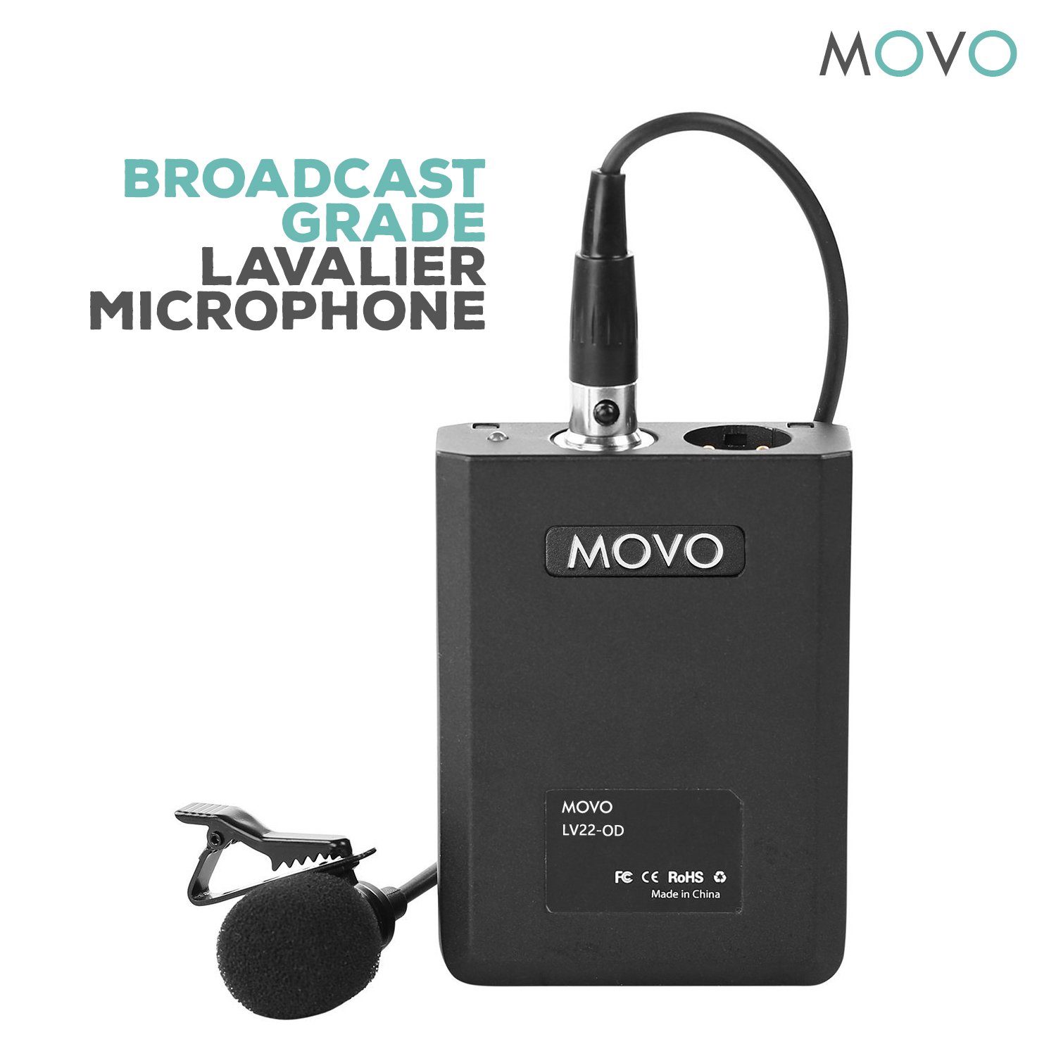 Movo LV22OD XLR Lavalier Omnidirectional Condenser Microphone with Phantom Power Supply Body Pack, 12mm Mic Capsule, Foam and Deadcat Windscreens, Deluxe Case